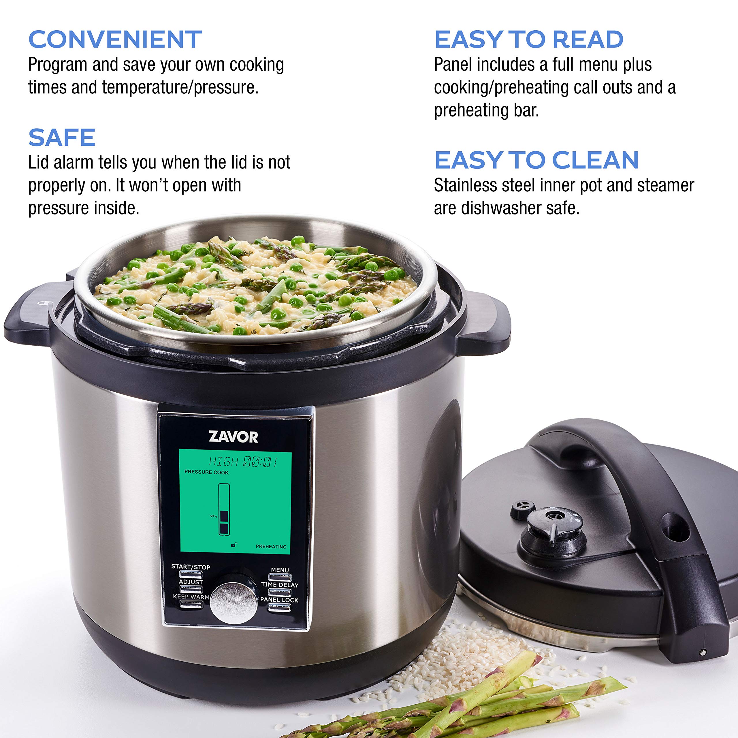 Zavor LUX LCD 6 Quart Programmable Electric Multi-Cooker: Pressure Cooker, Slow Cooker, Rice Cooker, Yogurt Maker, Steamer and more - Black (ZSELL22)