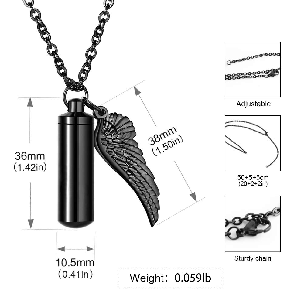 XIUDA Cremation Jewelry Urn Necklace for Ashes with Angel Wing Charm & Cylinder Eternity Stainless Steel (Rose Gold)
