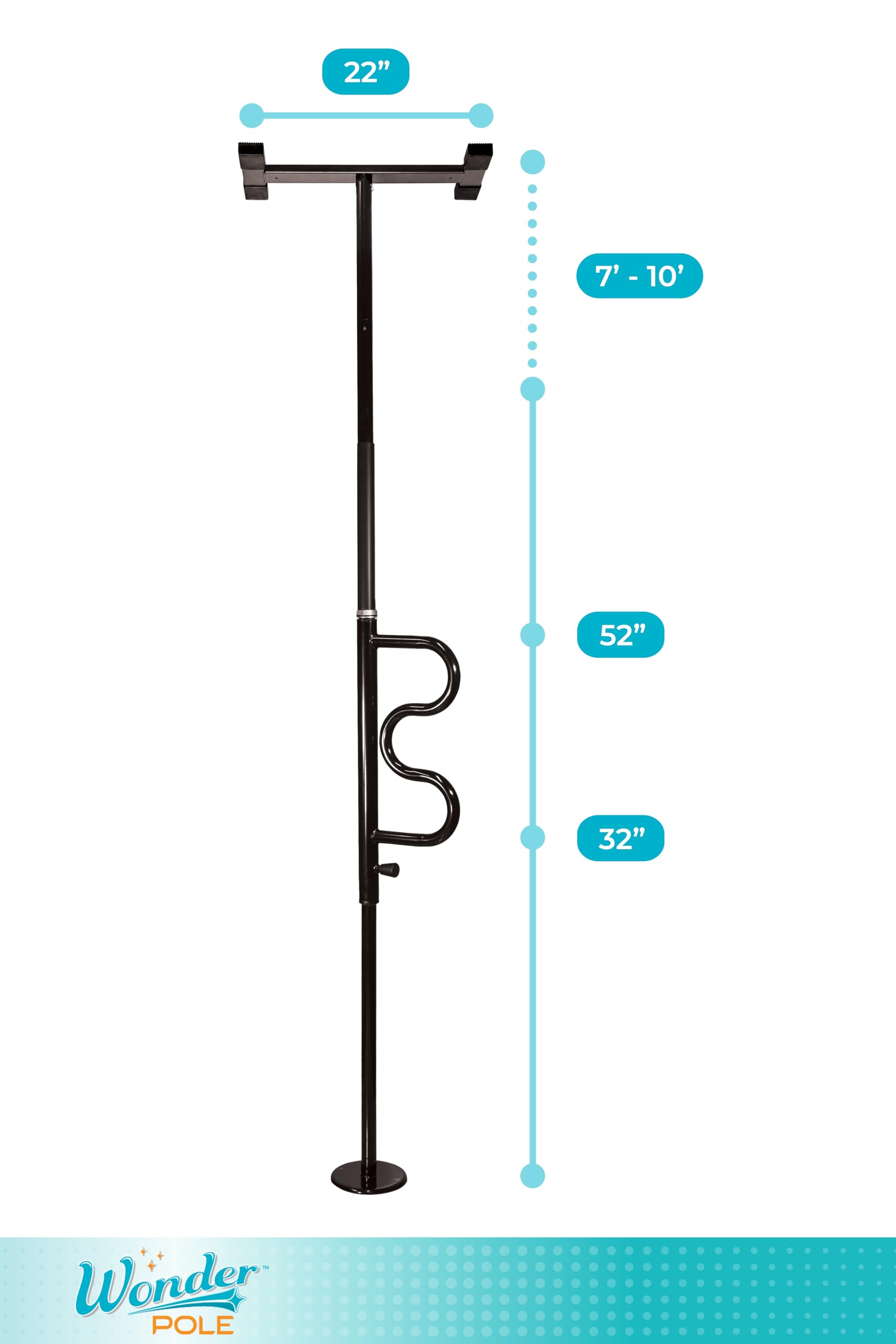 Stander Wonder Pole, Security Pole and Curve Grab Bar, Tension Mounted Floor to Ceiling Transfer Pole for Seniors, Elderly Adults, Bathroom Safety Assist and Stability Rail, Black