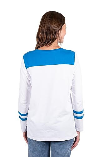 Ultra Game NFL Women's Super Soft Raglan Vintage Baseball T-Shirt, Detroit Lions, White Updated, X-Large