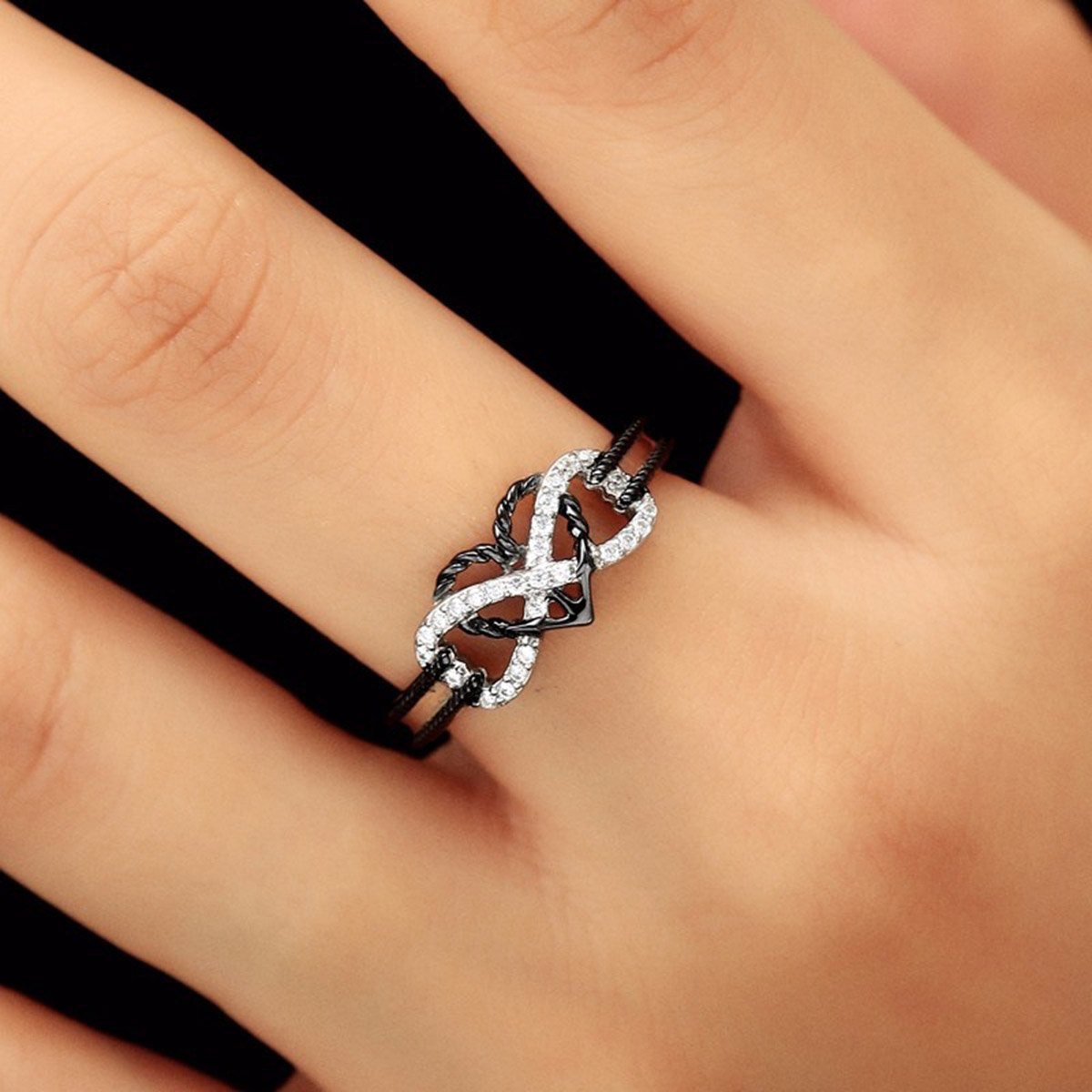 Ztuo Women Infinity Black Gold Two-tones Love Heart Arrow Wedding Engagement Princess Silver Ring 9