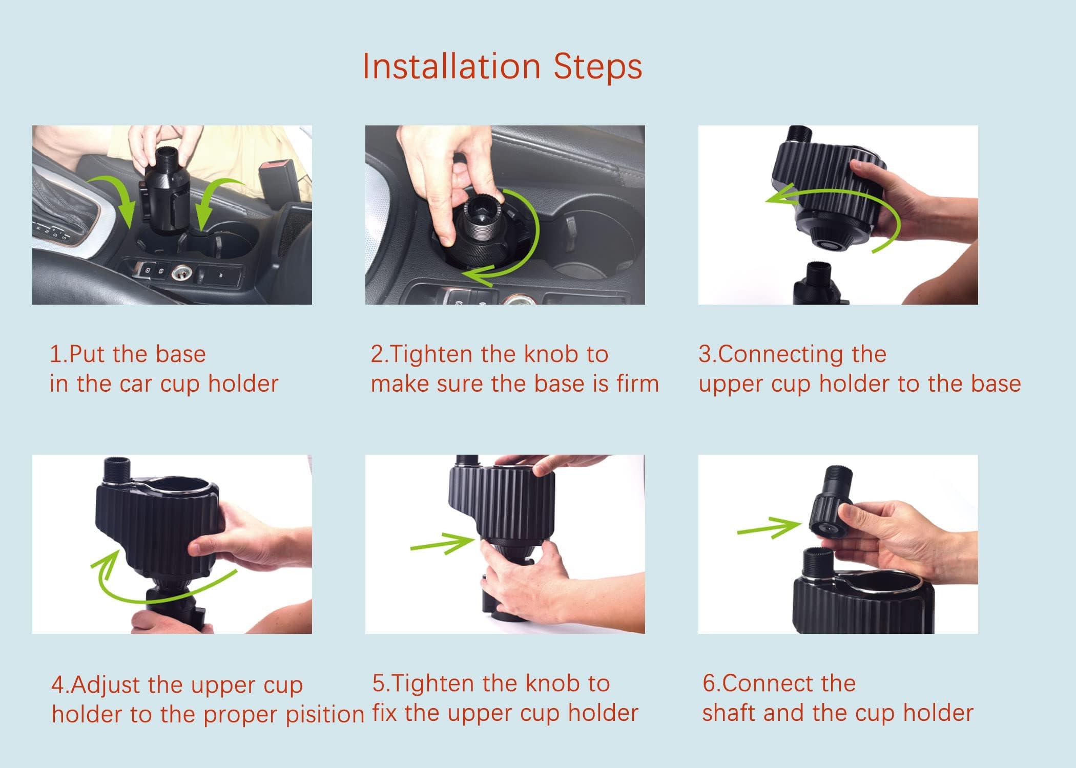 Vacallity Multifunctional Car Cup Holder Tray for Car Cup Holder Expander Table, Dual Cup Holder with Food Tray Adjustable Base for Road Trip Essentials Car Accessories, Fits Large Bottles Mugs