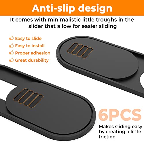 Trobing Laptop Camera Cover Slide [6 Pack], Ultra Thin Webcam Cover for Laptop, Computer, MacBook, Tablet, iPhone 8/7/6 Plus, Protect Your Privacy and Security [Black]