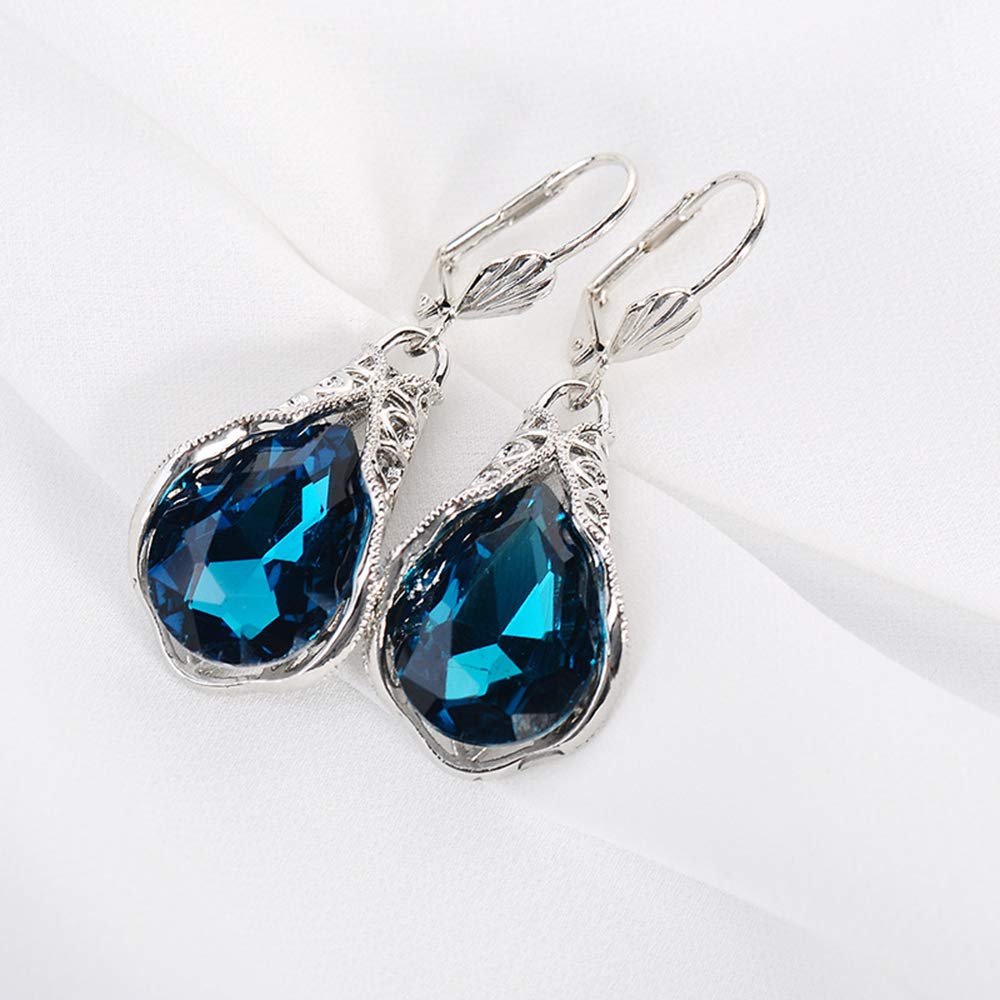 U-M Simple and Sophisticated DesignNatural Blue Crystal Stud Hoop Earring Wedding Engagement Earrings Jewelry Gift Exquisite Workmanship