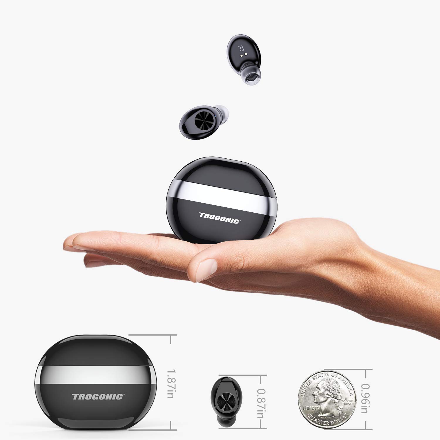 trogonic TE1 Wireless Earbuds,Wireless Headphone with Mic, Bluetooth 5.0 IPX5 Waterproof MCsync Deep Bass in-Ear Headphones with Charging Case for Sports