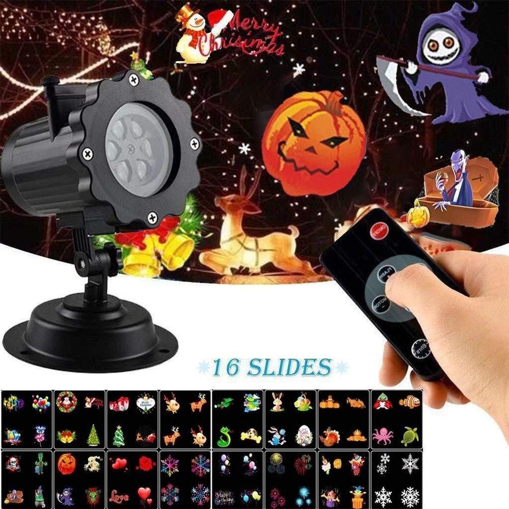 ZBM--ZBM Christmas Light Projector,16 Pattern Snowflake Projector Lights With Remote Control, IP65 Waterproof Rotating Snowfall Landscape Light For Garden Christmas Halloween Party Wedding Home Decora
