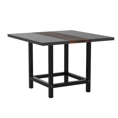 Tribesigns Square Dining Table for 4 People, Farmhouse 39.4"x 39.4" inches Wooden Kitchen Table Patio Table for Backyard &Small Space, Black&Retro (Rusitc&Black)