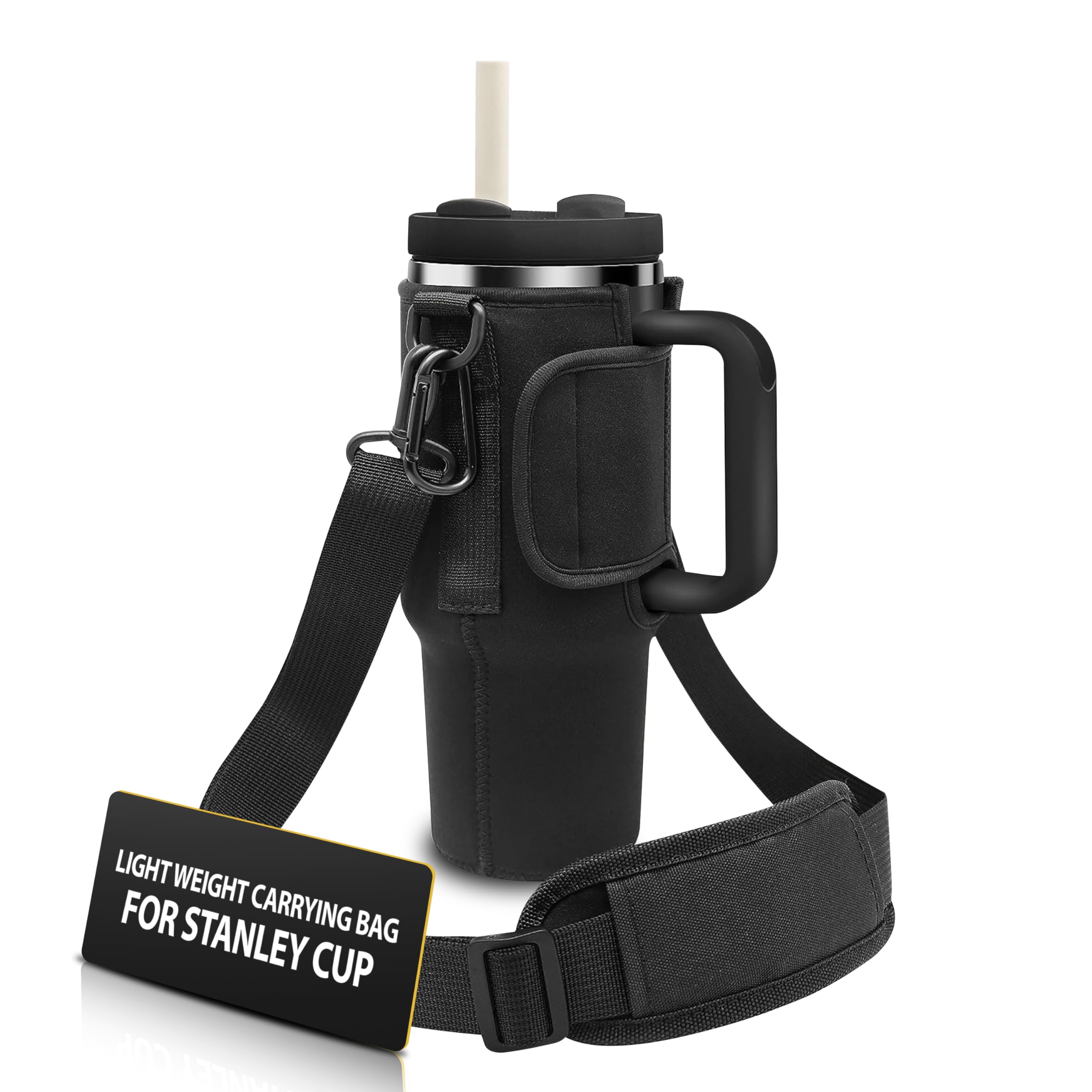 Stanley Cup Shoulder Carrier Bag (Fits Both 30oz 40oz) Holder for Simple Modern Stanley Tumbler Accessories with Adjustable Strap and Carrying Clip Water Bottle Perfect for Traveling, Workout (Black)