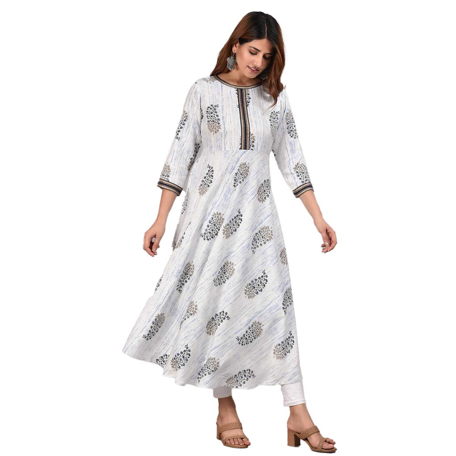 Yash Gallery Women's Rayon Tie Dye Print Anarkali Kurtis (White)