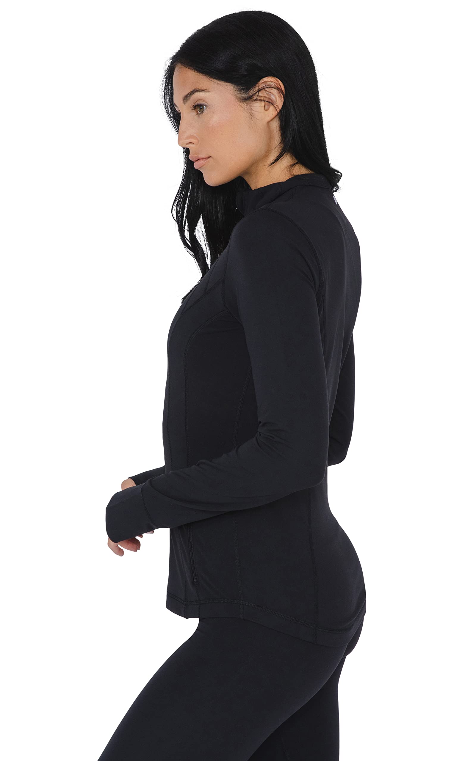 Yogalicious Womens Ultra Soft Lightweight Full Zip Yoga Jacket with Zipper Pockets - Black - Large