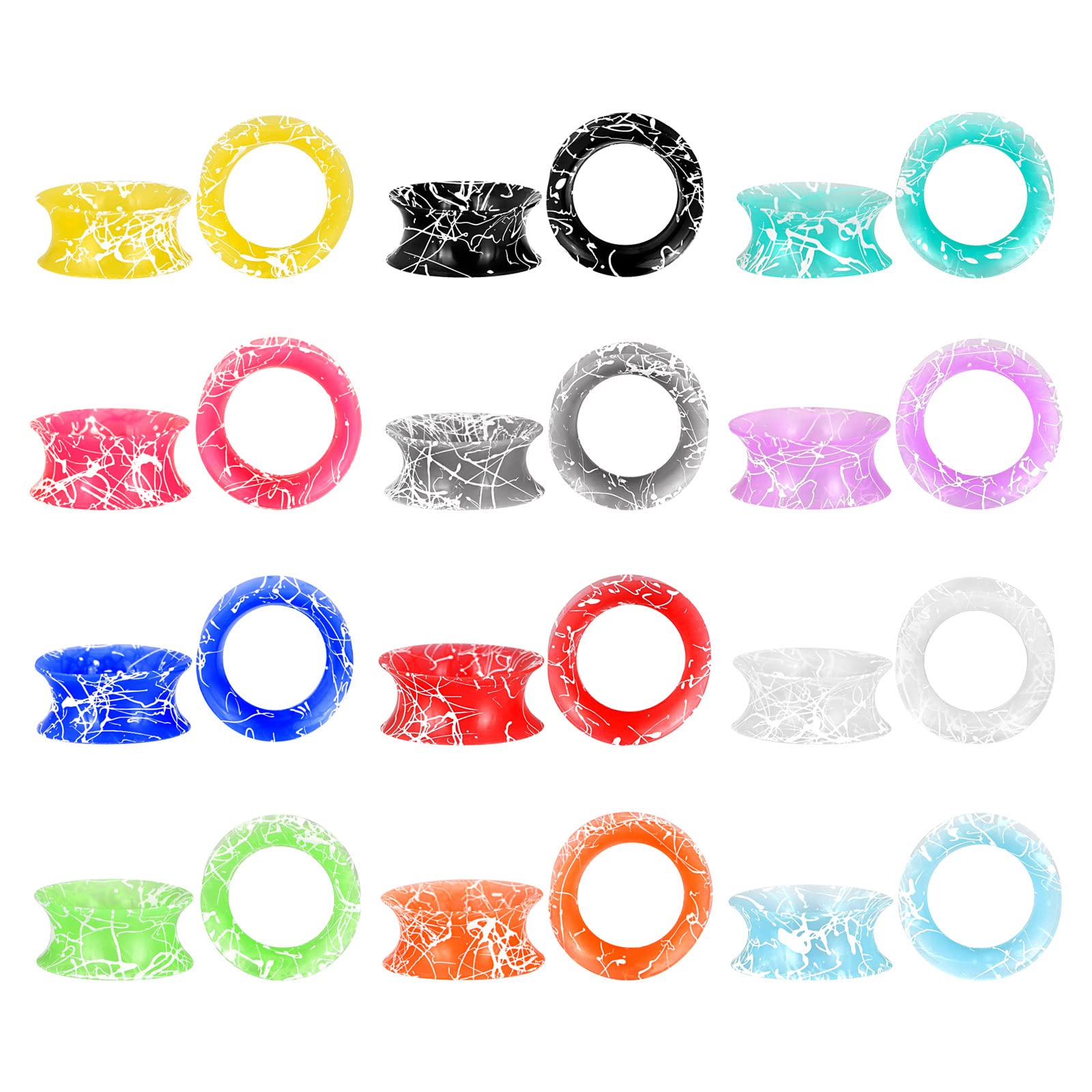 YOFANST 12 Pairs Soft Silicone Ear Gauges Colorful Ear Skin Tunnels with White Lines 00G