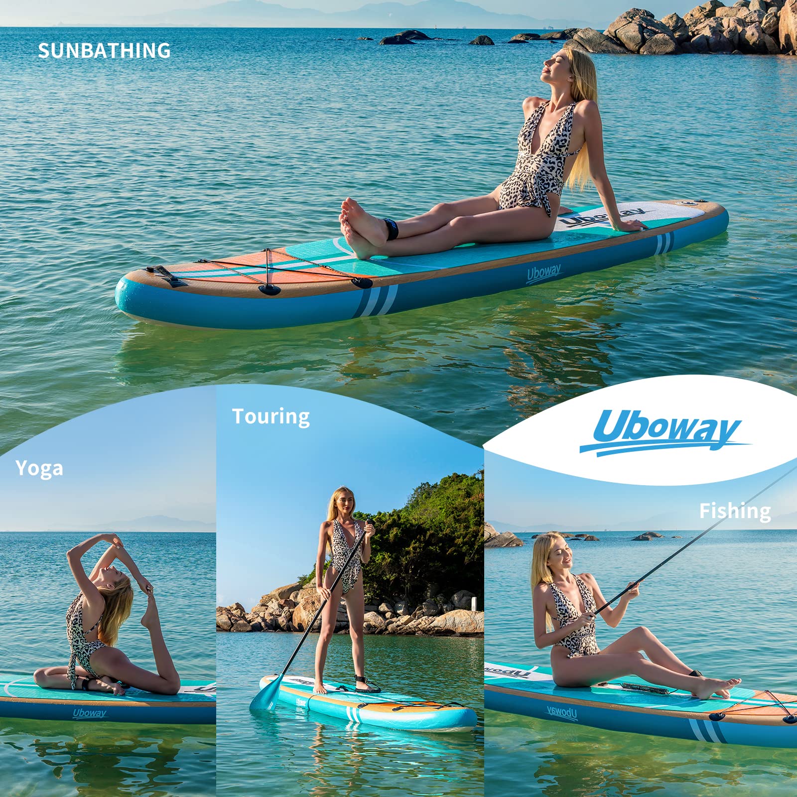 Uboway Inflatable Stand Up Paddle Board 11' Paddleboard Inflatable Ultra-Light with Premium Sup & Backpack Accessories for All Skill Levels, Non-Slip Deck, Dry Bag & Hand Pump, Fish Design