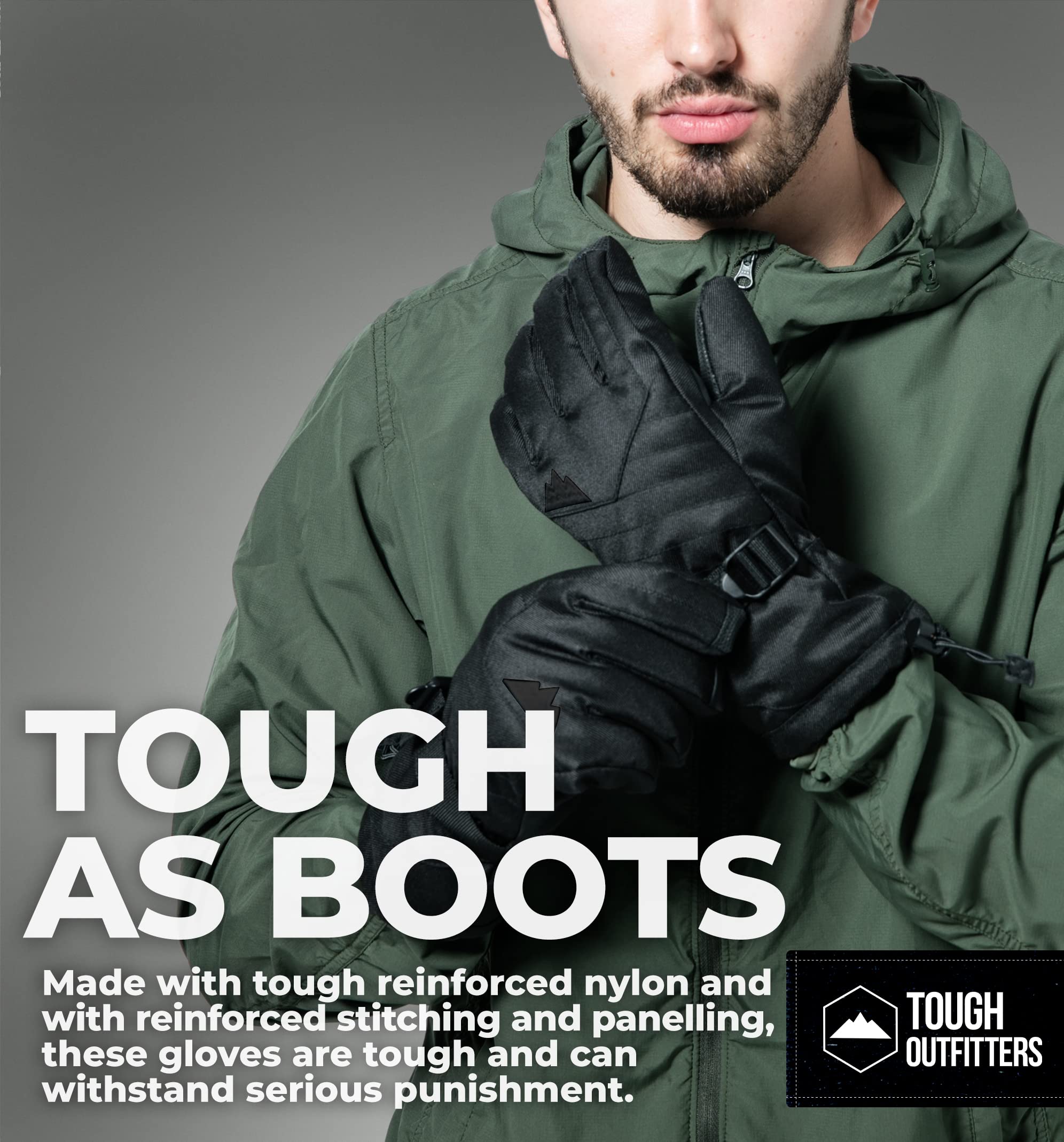 Tough Outdoors Winter Snow & Ski Gloves - Designed for Skiing, Snowboarding, Shredding, Shoveling & Snowballs - Waterproof & Windproof Nylon Shell & Synthetic Leather Palm - Fits Men, Women and Kids