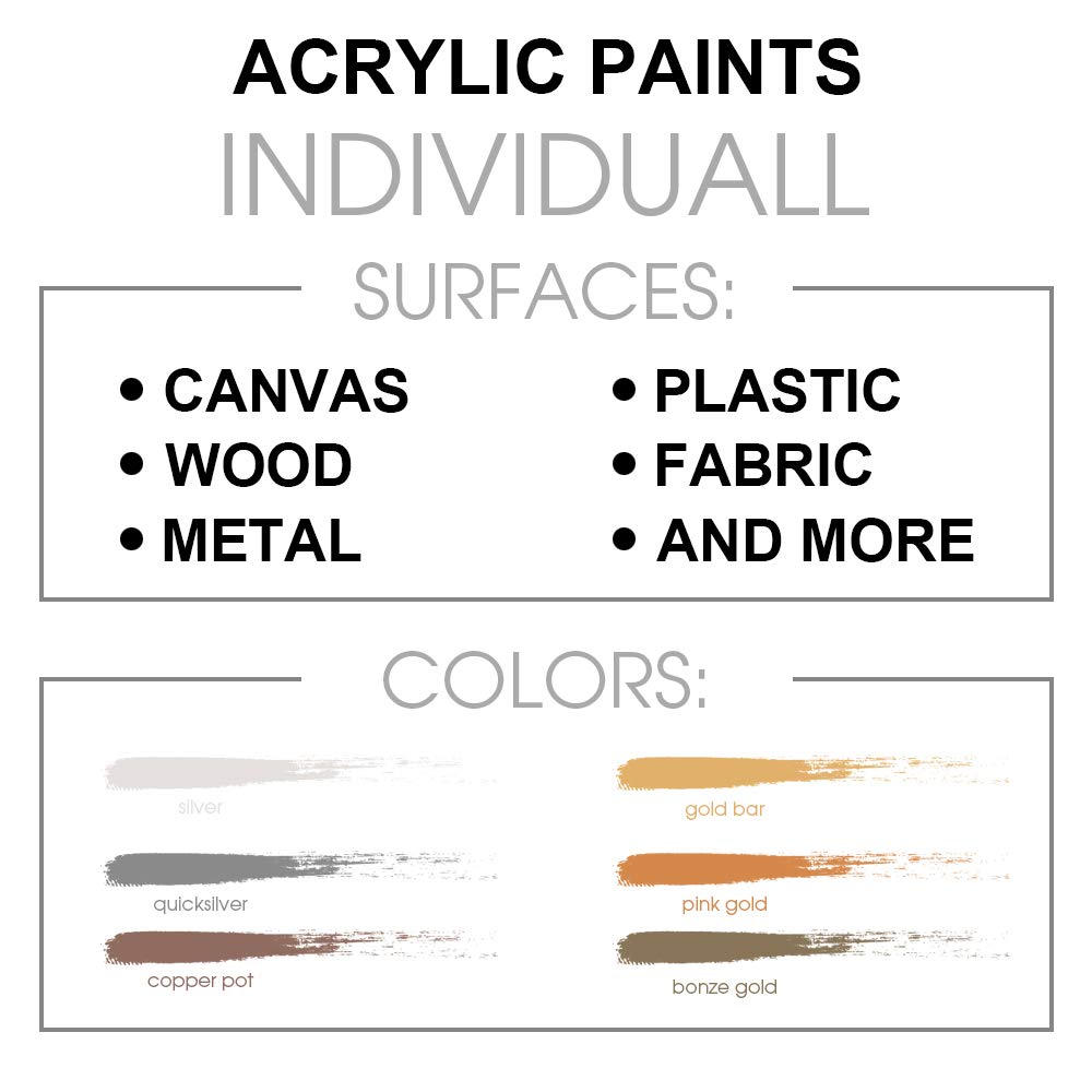 Tavolozza 6 Colors Metallic Acrylic Paints (60ml/2oz Bottles) for Canvas, Styrofoam, Crafts, Wood Painting, Vibrant Paints for Kids, Adults, Beginner & Professional Art
