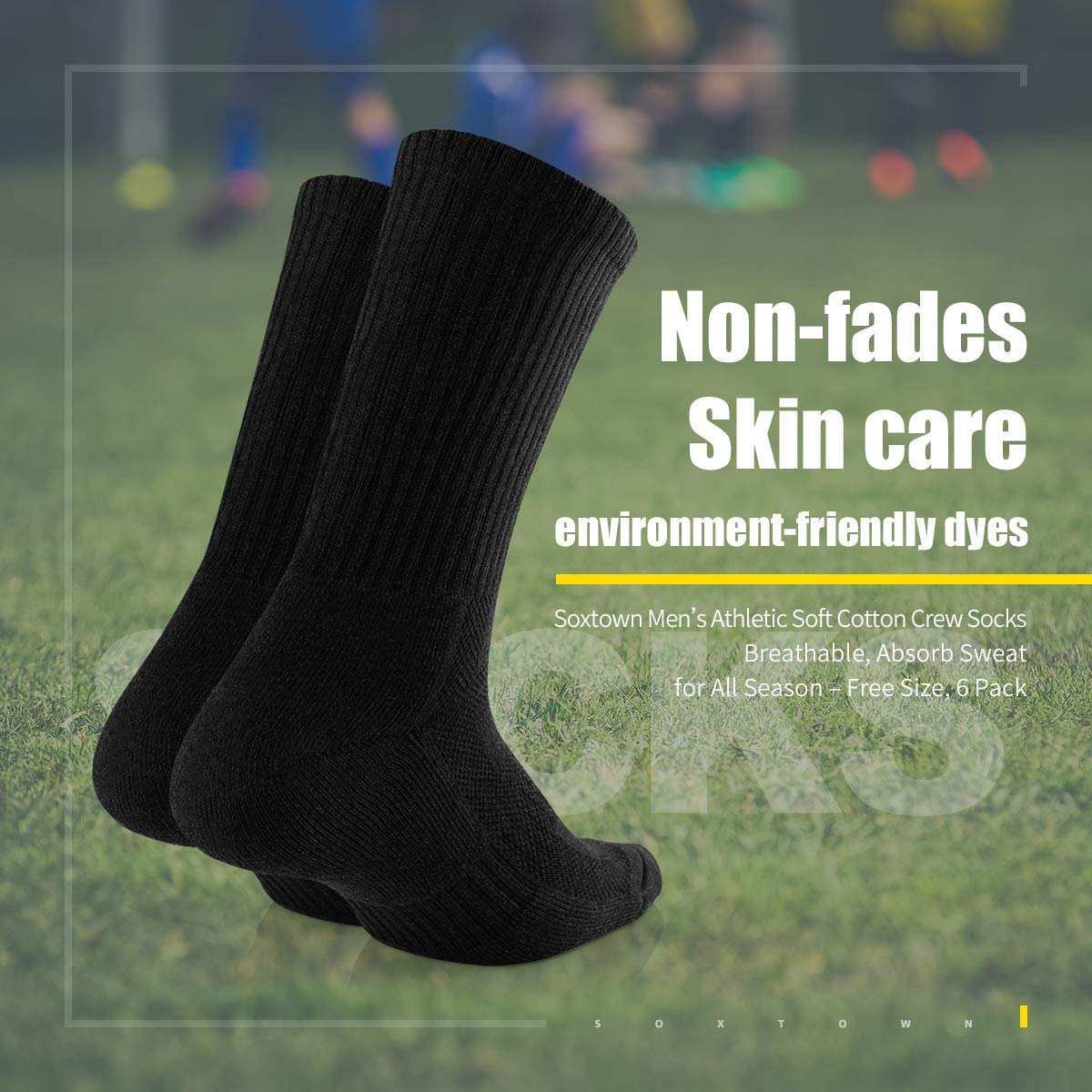 SOX TOWN Unisex Cushioned Crew Training Athletic Socks Men & Women with Combed Cotton Moisture Wicking Breathable Performance(Black M)