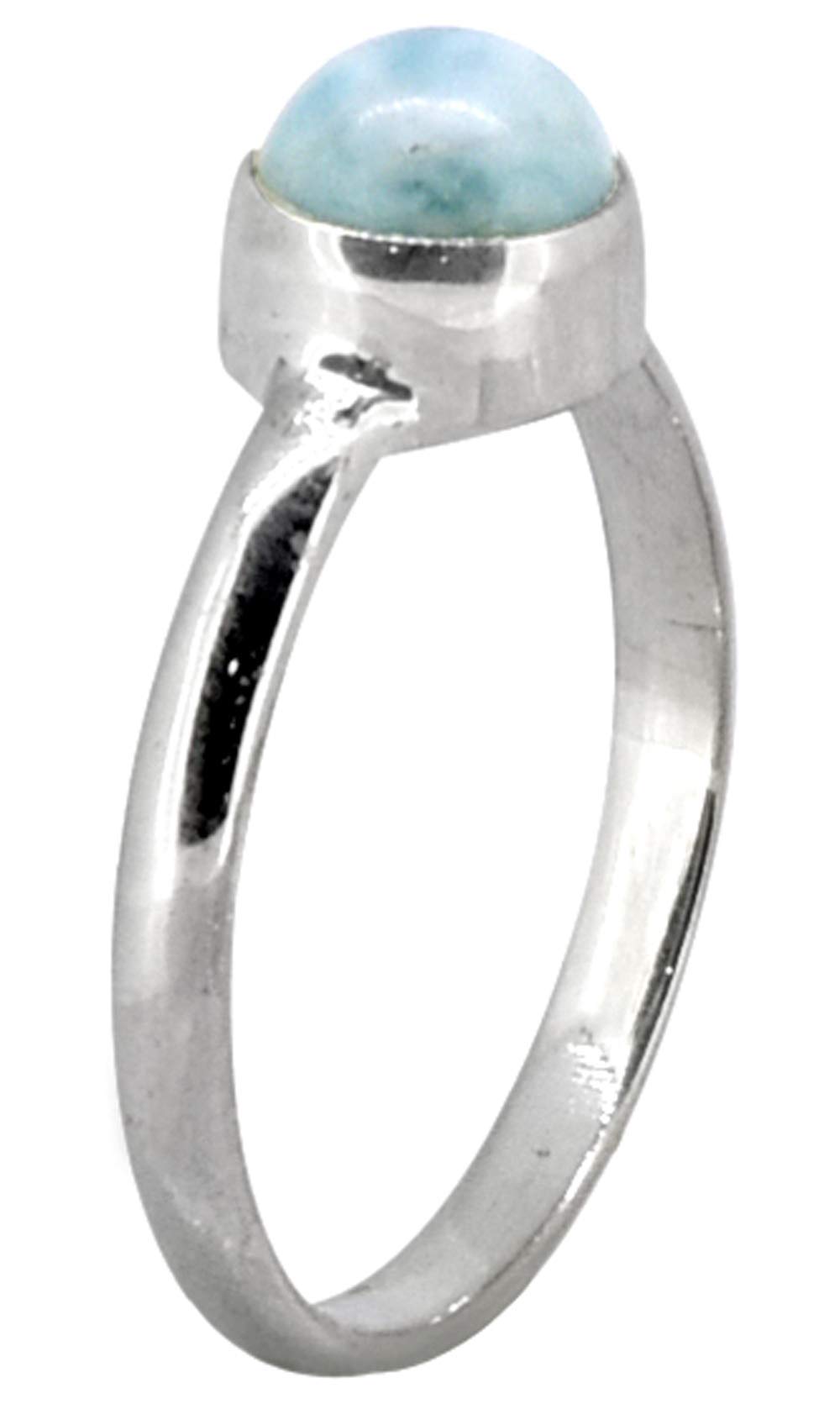 YoTreasure 6 MM Natural Larimar Solitaire 925 Sterling Silver Ring