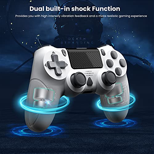 Wireless Controller for PS 4, Controller for PS 4 with Dual Vibration/Speaker/Gyro/Audio Jack, Game Joystick Controller Compatible with PS 4/ Slim/Pro (White)