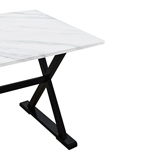 WOZNLA Solid Wood 5-Piece Dining, Kitchen Table Set with 4 Upholstered Chair, Faux Marble White+Beige, 45" x 30"