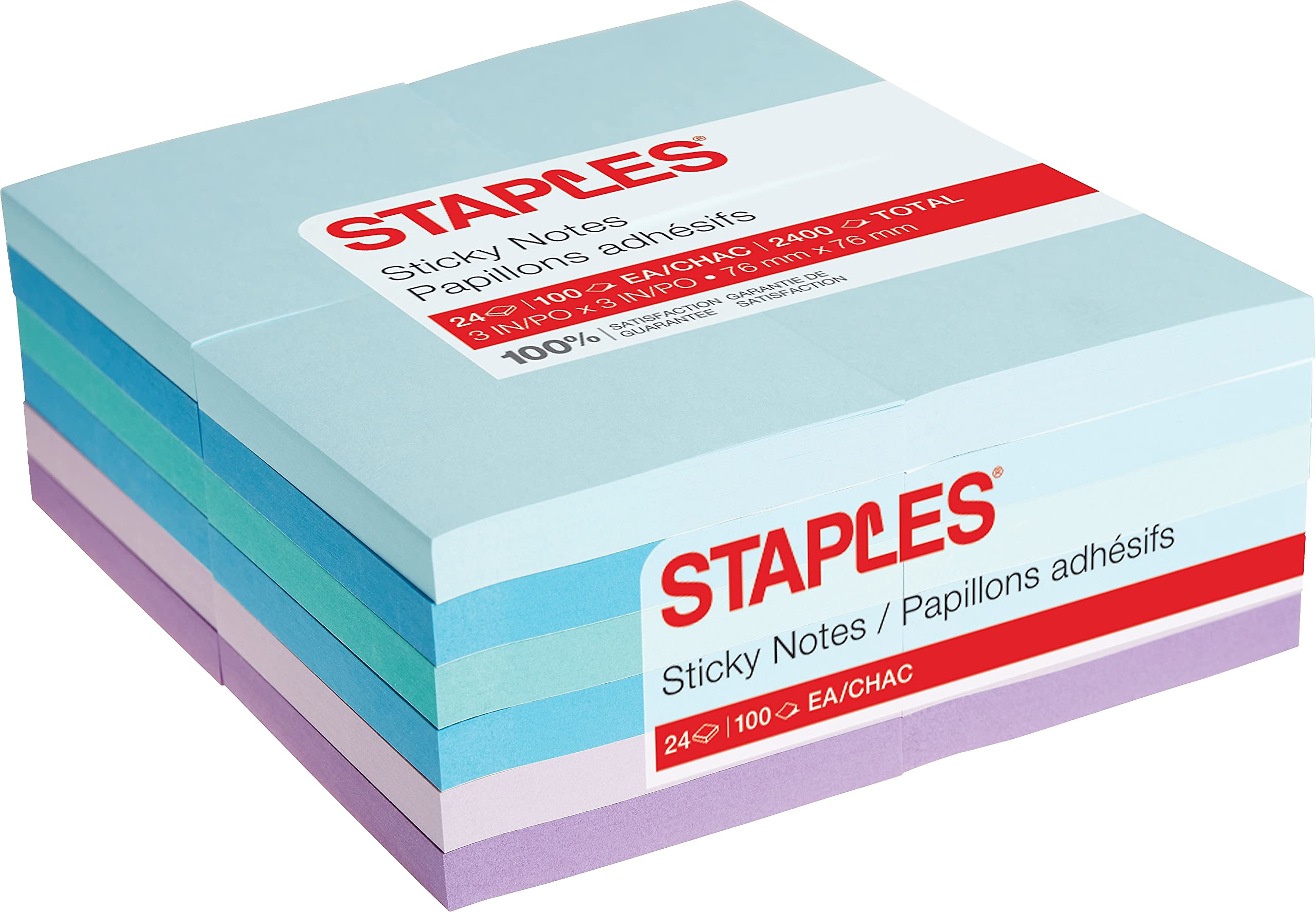 Staples 24295899 Stickies Notes 3-Inch x 3-Inch Watercolor 100 Sh./Pad 24 Pads/PK (52227)