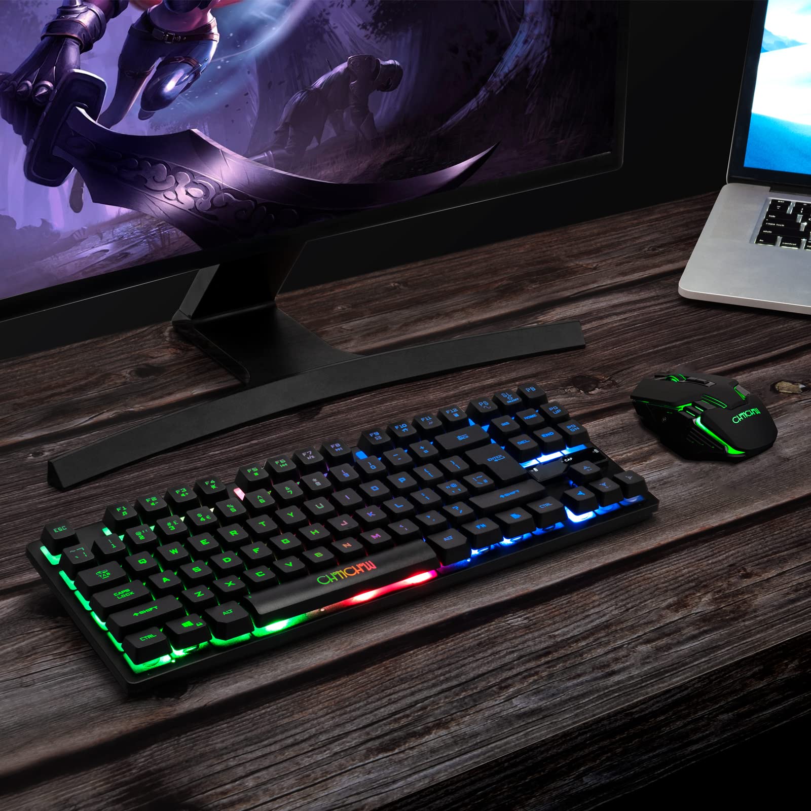 Wireless Gaming Keyboard and Mouse Combo Rechargeable Led Backlit Key Board Mice Wired for PS4 PS5 Switch Laptop Computer Compatible with Windows XP 7/8/10 Linux iMac MacBook Xbox one X