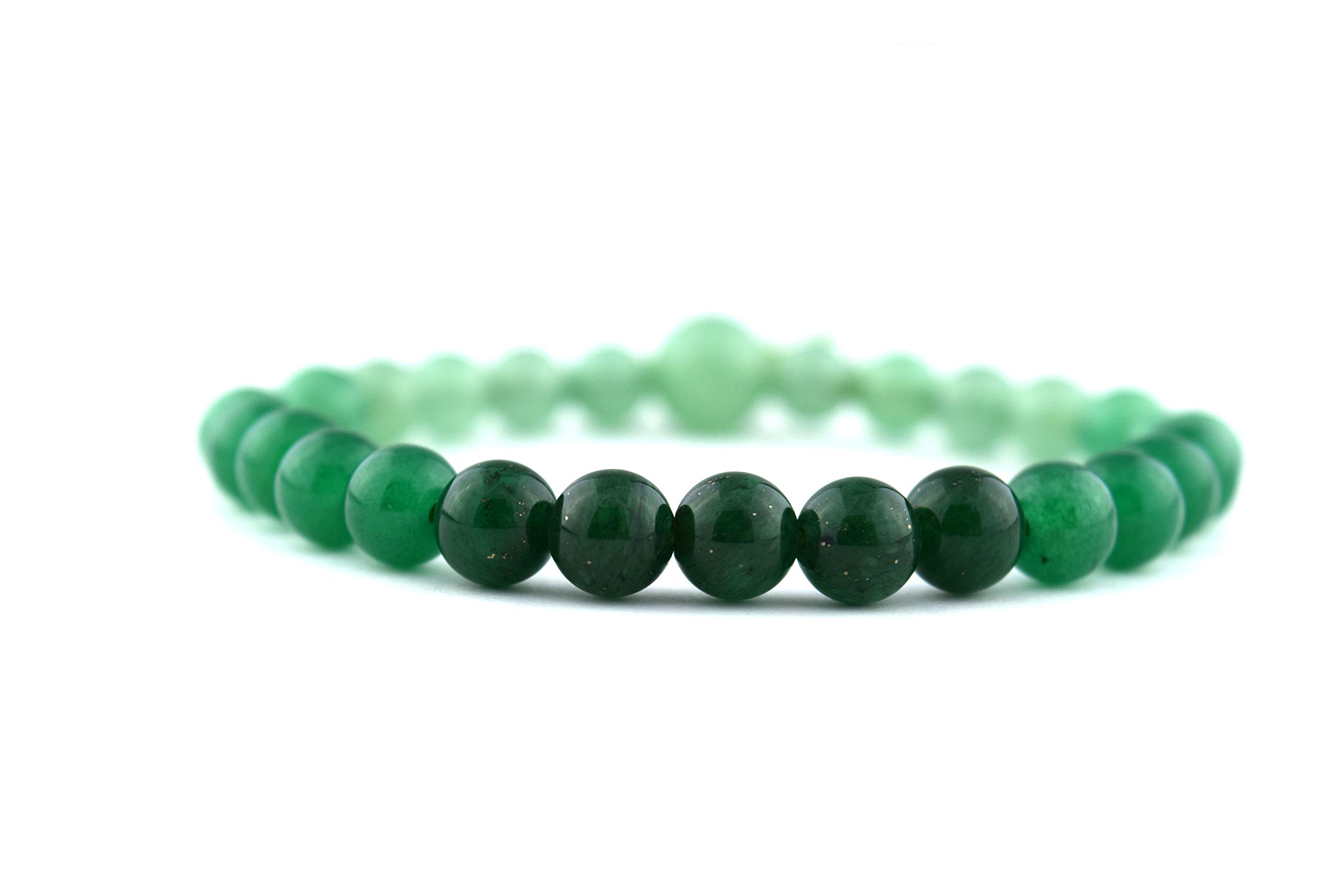 京都あさひ屋 Green Aventurine Quartz Indian Jade Gradation Stone Bracelet Women Men elastic bangle Kyoto mala beads (Rosary)
