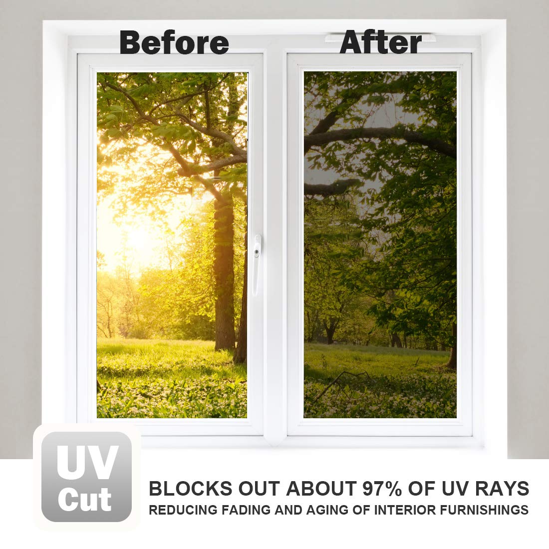 WPCTEV Window Film One Way Mirror Film Daytime Privacy Static Non-Adhesive Decorative Heat Control Anti UV Window Tint for Home and Office Black Silver 6 Mil 17.5 Inch x 6.5 Feet