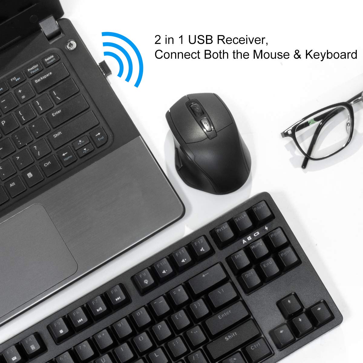 Wireless Keyboard and Mouse Combo, Velocifire KM01 87 Key Brown Switch Wireless Mechanical Keyboard with Ice Blue Backlit, Long Lasting Large Capacity Rechargeable Battery Small Keyboard
