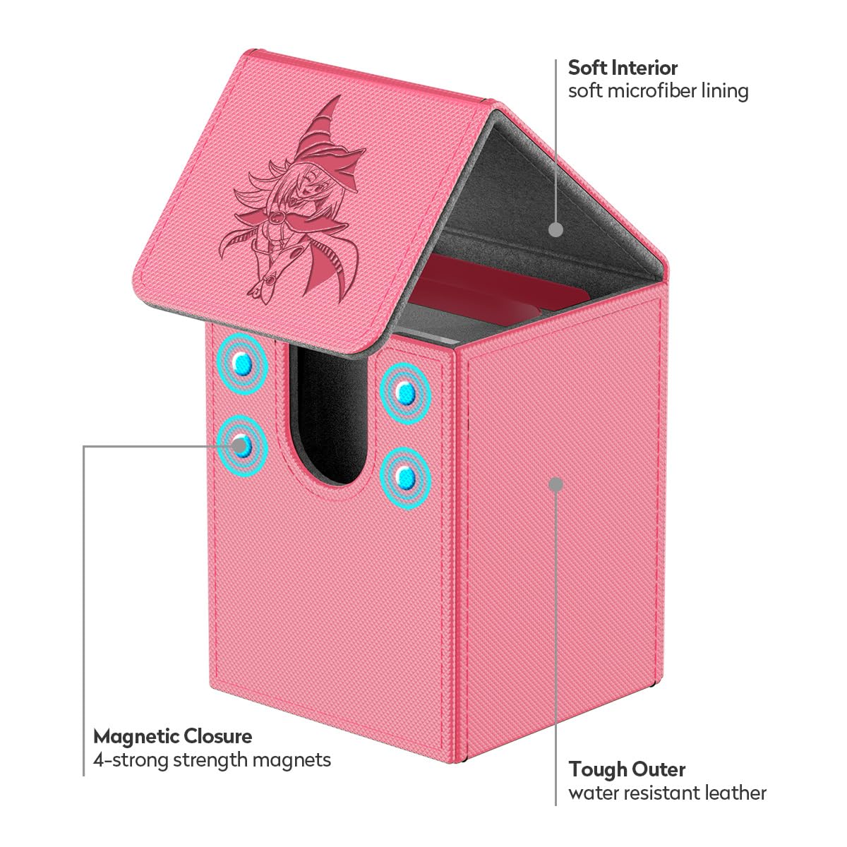 ULTRGEE Deck Box for YGO Cards, Deck Box Fits 110 Single Sleeved Cards, Trading Card Storage Case with 2 Dividers - MGirl-Pink