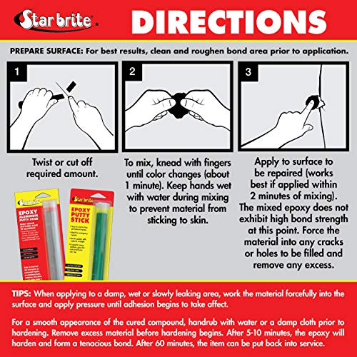 STAR BRITE Epoxy Putty Stick - Quick, Versatile, Permanent Repairs Even Underwater - Fix Boat Hulls, Decks, Pools, Spas, Hot Tubs, Leaking Gaskets, Tanks, Gutters & More - 4 OZ (087104)