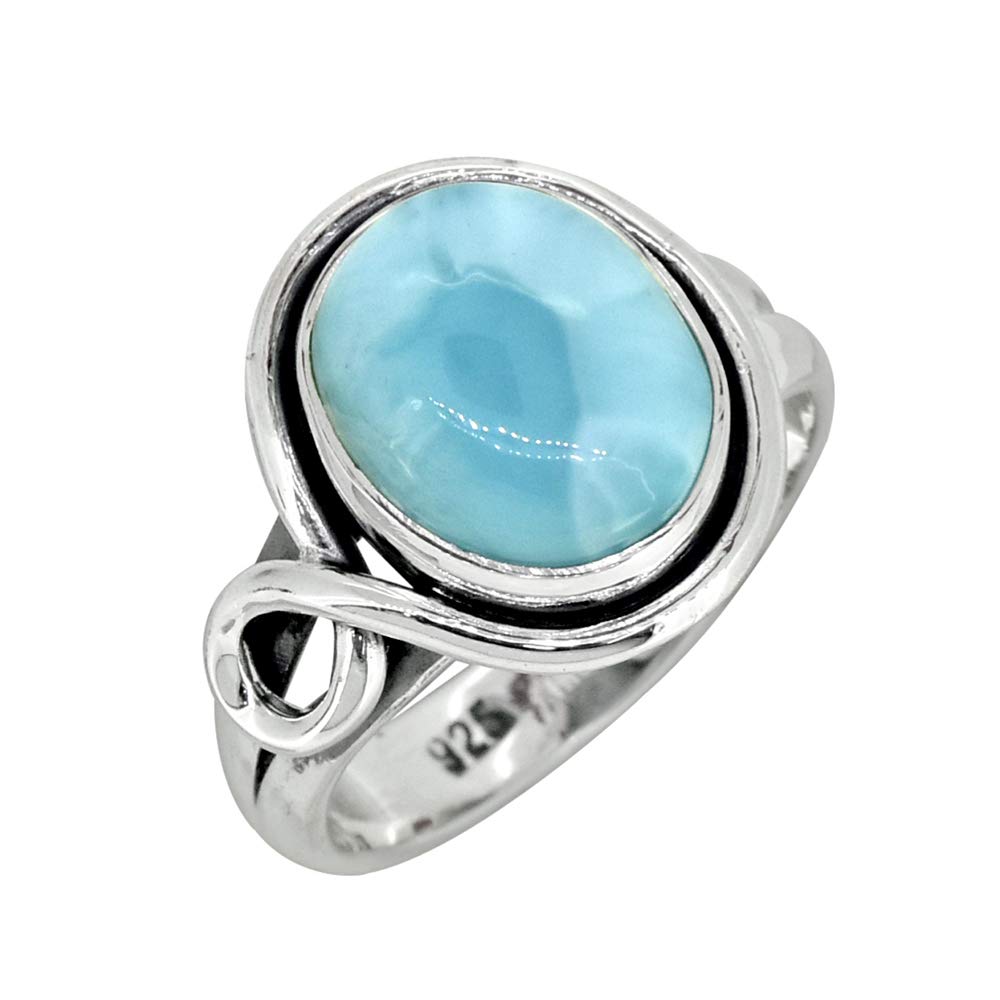 YoTreasure 10x12 MM Natural Larimar in 925 Sterling Silver Solitaire Ring