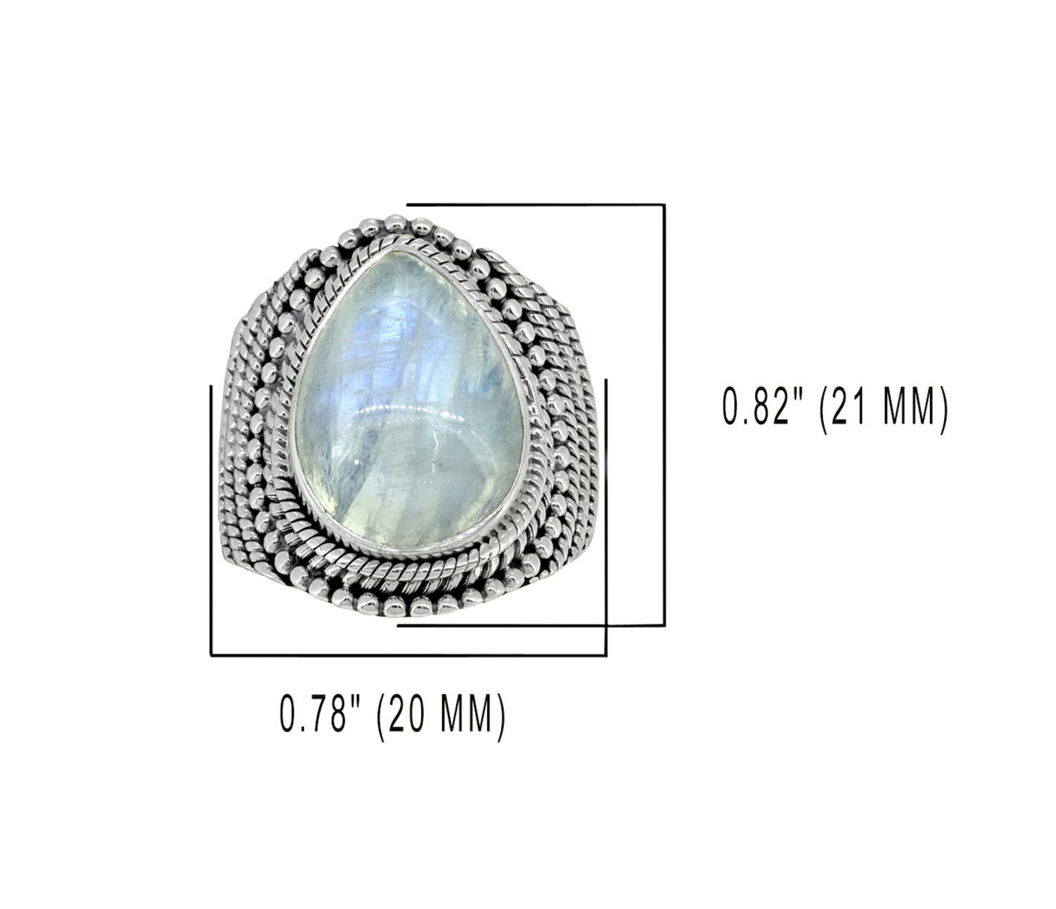 YoTreasure Rainbow Moonstone Solid 925 Sterling Silver Statement Ring Jewelry