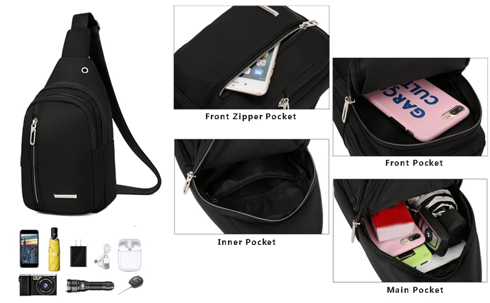 YERCHIC Small Sling Bag Crossbody Shoulder Bag for Men Women Lightweight One Strap Backpack Casual Daypack for Daily Travel Outdoor, Black,5811