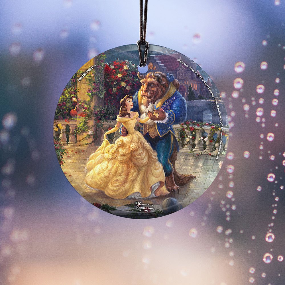 Trend Setters Thomas Kinkade Disney Dancing in The Moonlight Beauty and The Beast 3.5β Starfire Prints Hanging Glass Print Accessory