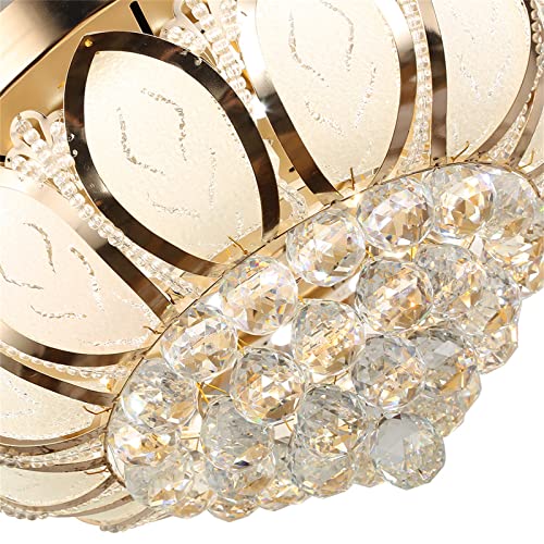 TBVECHI 42" Crystal Ceiling Fan Light with Remote Control Retractable Blade LED Chandelier 3 Colors Dimmable Pendant Lamp for Living Room Bedroom Basement Kitchen