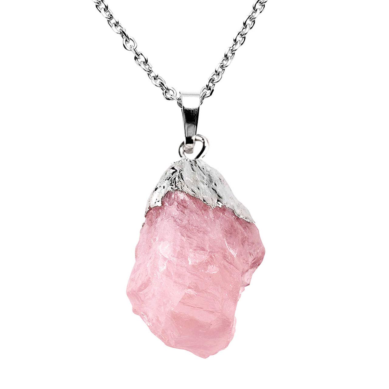 Top Plaza Reiki Healing Crystal Stone Pendant Necklace Irregular Natural Raw Rose Quartz Gemstone Necklaces for Womens