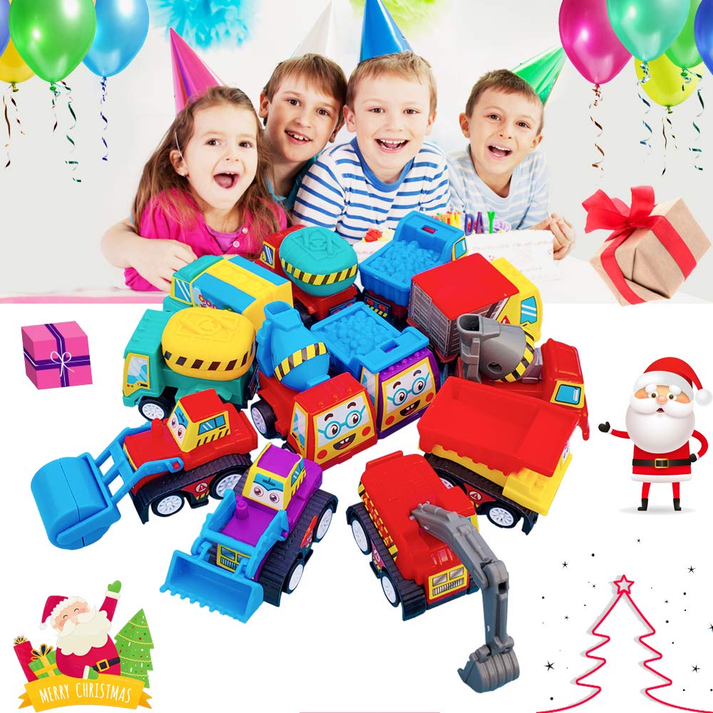 Tockrop 2" Pull Back Vehicles 12 Pack Assorted Mini Construction Truck Set - Perfect Easter Egg and Pinata Filler - Gift for Toddlers Boys Girls Kids Pull Back & Go Car Toy Play Set