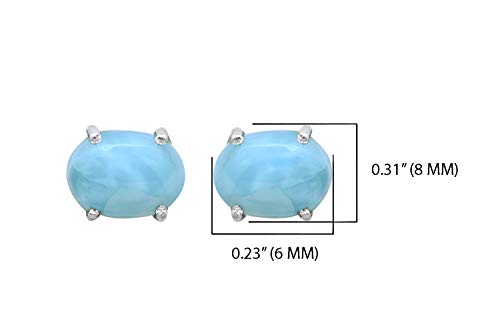 YoTreasure Natural Larimar Oval Stud Earrings Solid 925 Sterling Silver Gemstone Jewelry