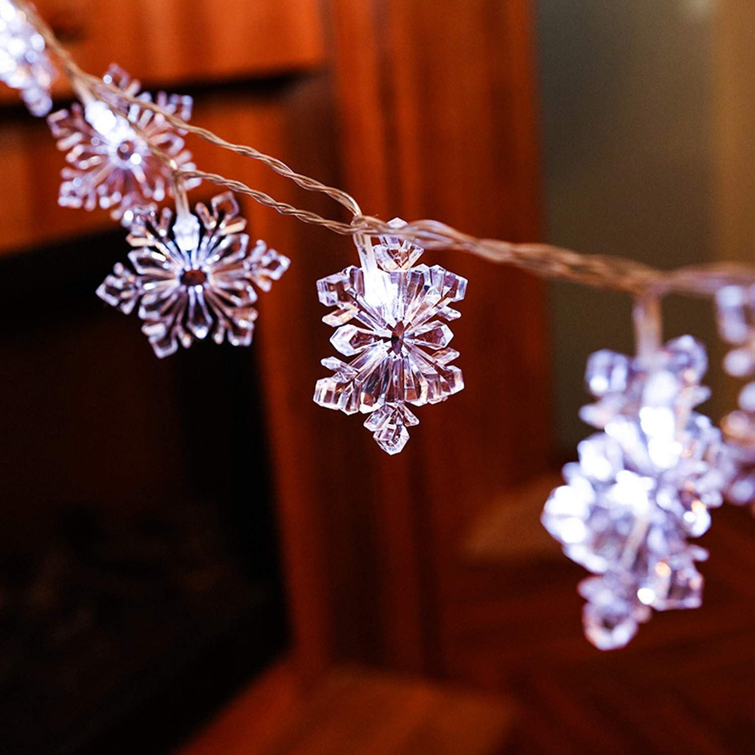 Top Space 20 LED 13.5Ft Snowflake String Lights,Fairy Lights for Bedroom,Home,Party,Wedding,Garden,Christmas Lights Outdoor Decoration,Warm White (20 Led, Snow-Warm White)