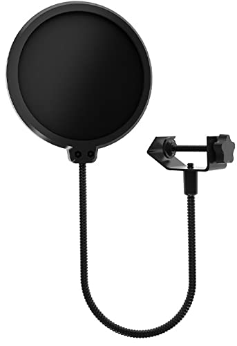 YOTINO Microphone pop filter- Dual Layered Pop Wind Screen,Flexible 360°Gooseneck Clip Stabilization Arm Mic Cover Foam windscreens for Blue Yeti,Yeti Pro Condenser Microphone 2 in 1 Pack