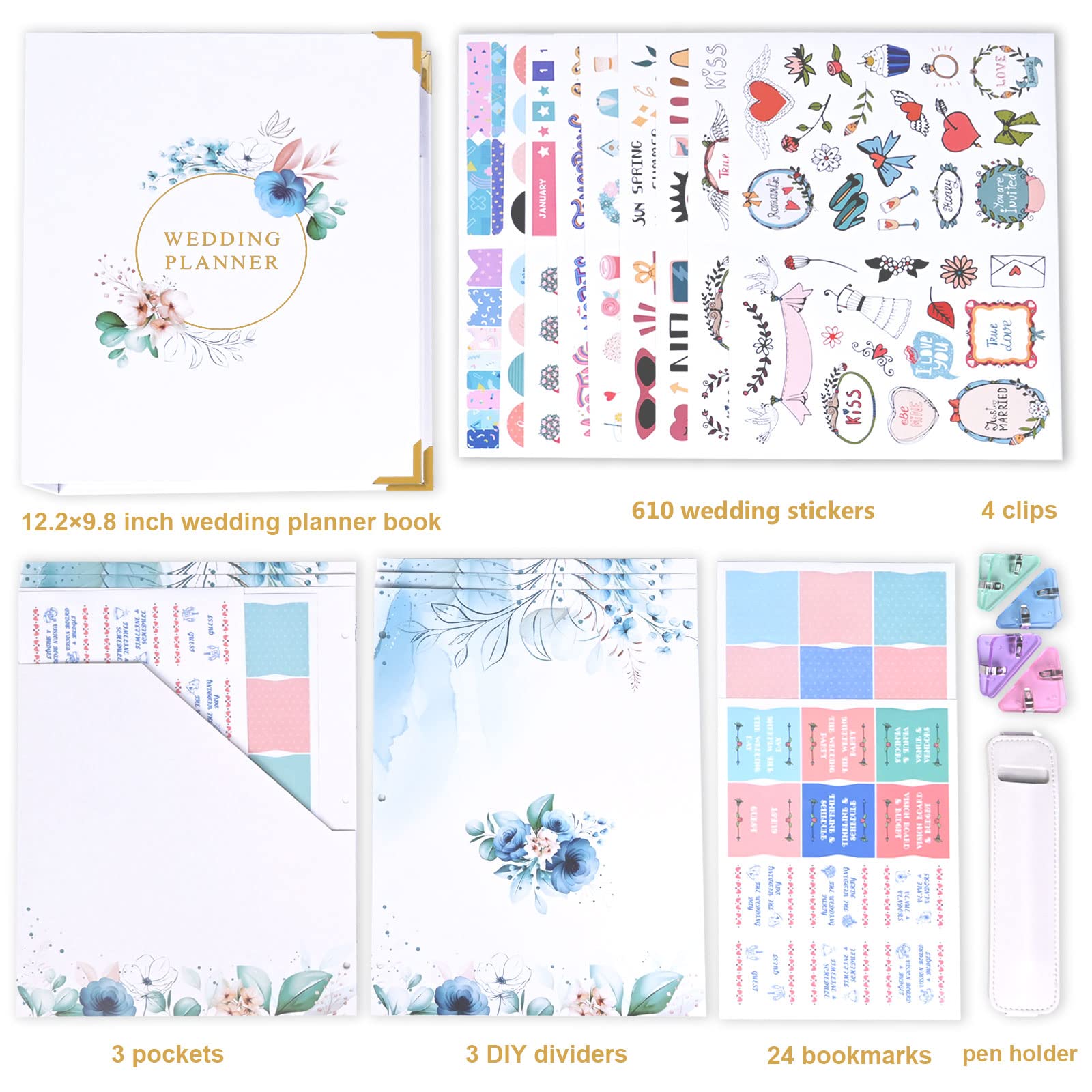 Wedding Planner Book and Organizer for the Bride, Wedding Planning Binder, Engagement & Fiance Gifts for Her, Bride To Be gifts, Wedding Stickers kit