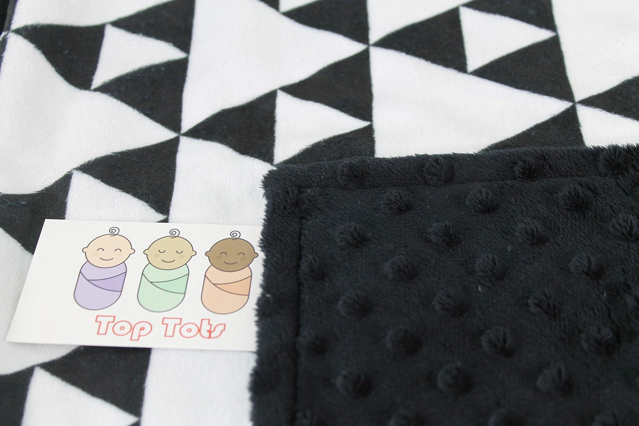 Top Tots Deluxe Baby Car Seat Canopy Cover, Triple Triangle, Minky Dot, Black, Includes 1 Year Warranty