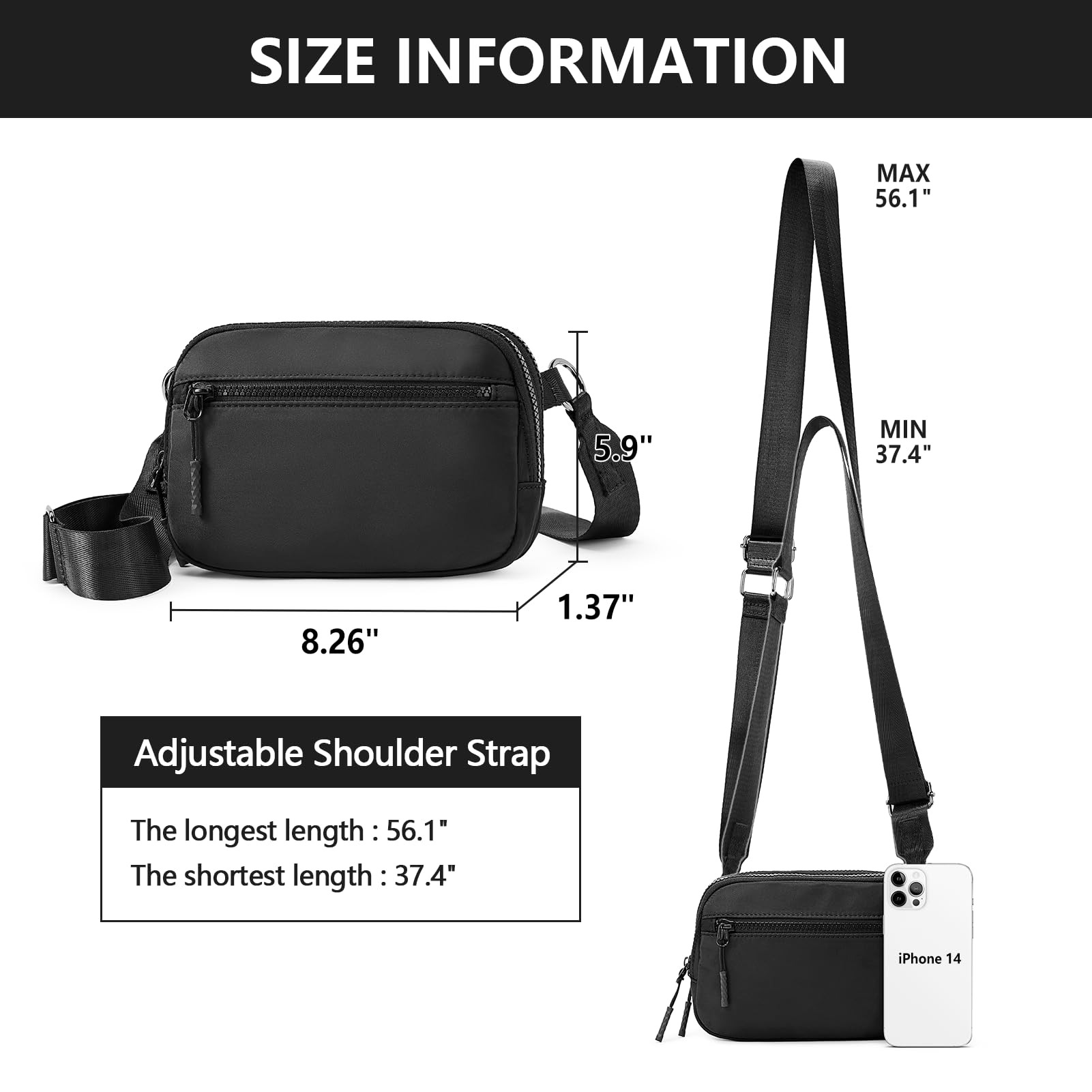 WESTBRONCO Small Crossbody Bags for Women Nylon with Adjustable Strap, Mini Crossbody Purse, Fahion Shoulder Bag for Traveling Workout Black
