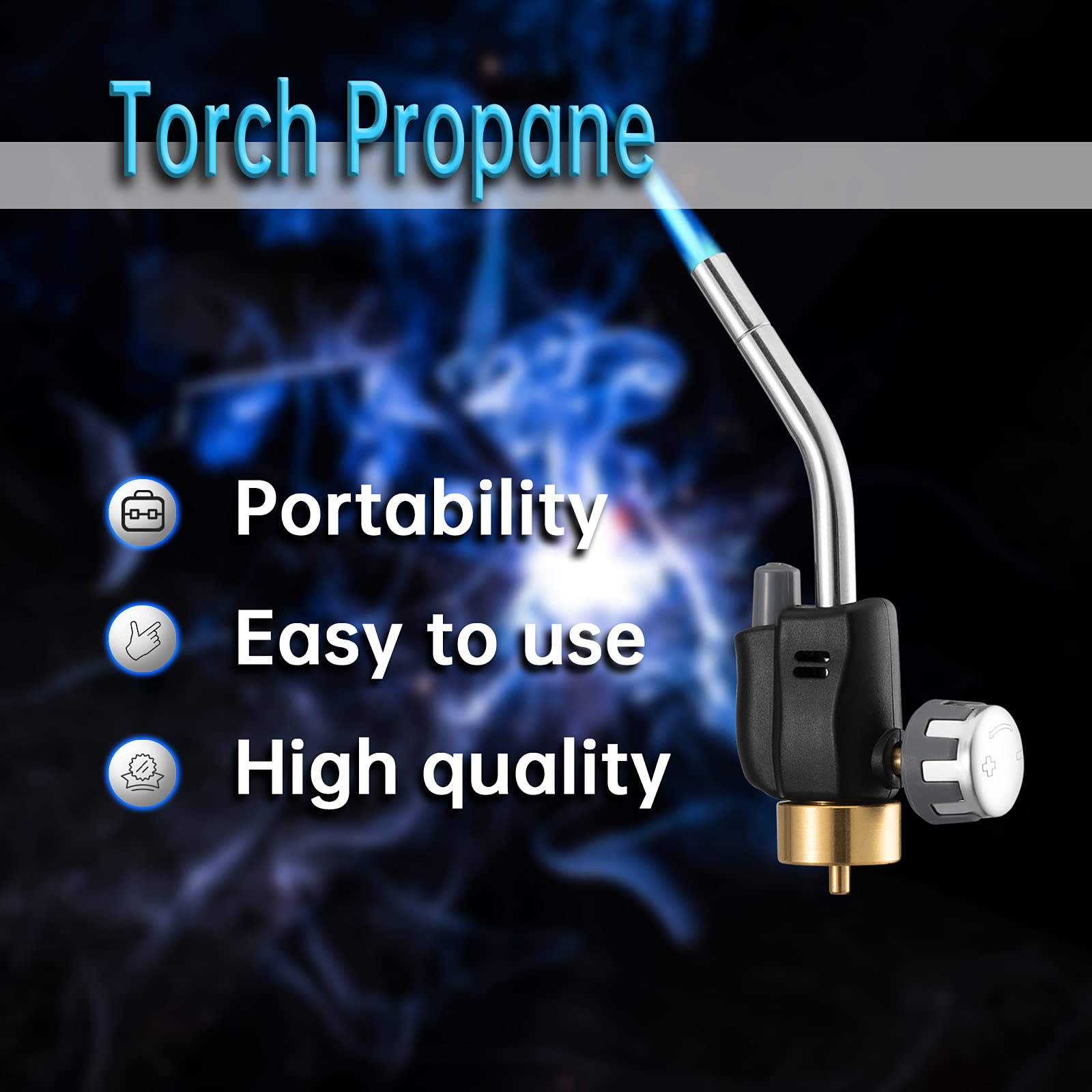 YOUDO Heavy-Duty Trigger-Start Propane Torch Powered Blow Torch Head with Easy Push Ignition, Adjustable Flame & Short-Neck Burner Tube (Keep tilt within 60 degrees and use upwards)
