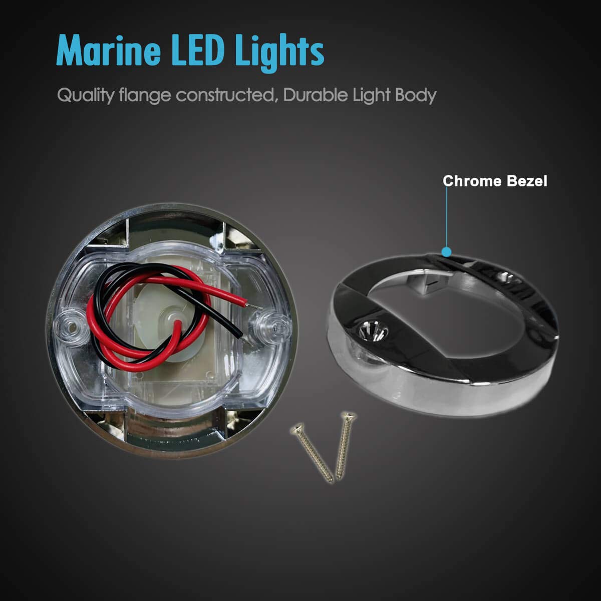 TCTAuto Marine Boat LED Blue Lights Interior Transom Cabin Courtesy Stern Navigation Lights 3 Inch 12V Round Chrome Clear Lens Waterproof, Pack of 2