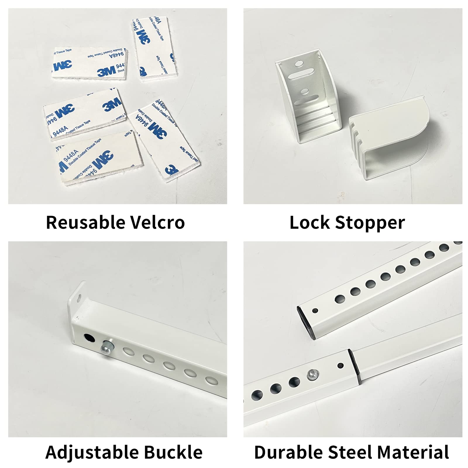 Window Security Bars Adjustable Lock bar Sliding Door Child Safety Extendable (16.6'' to 44'') for Windows, White