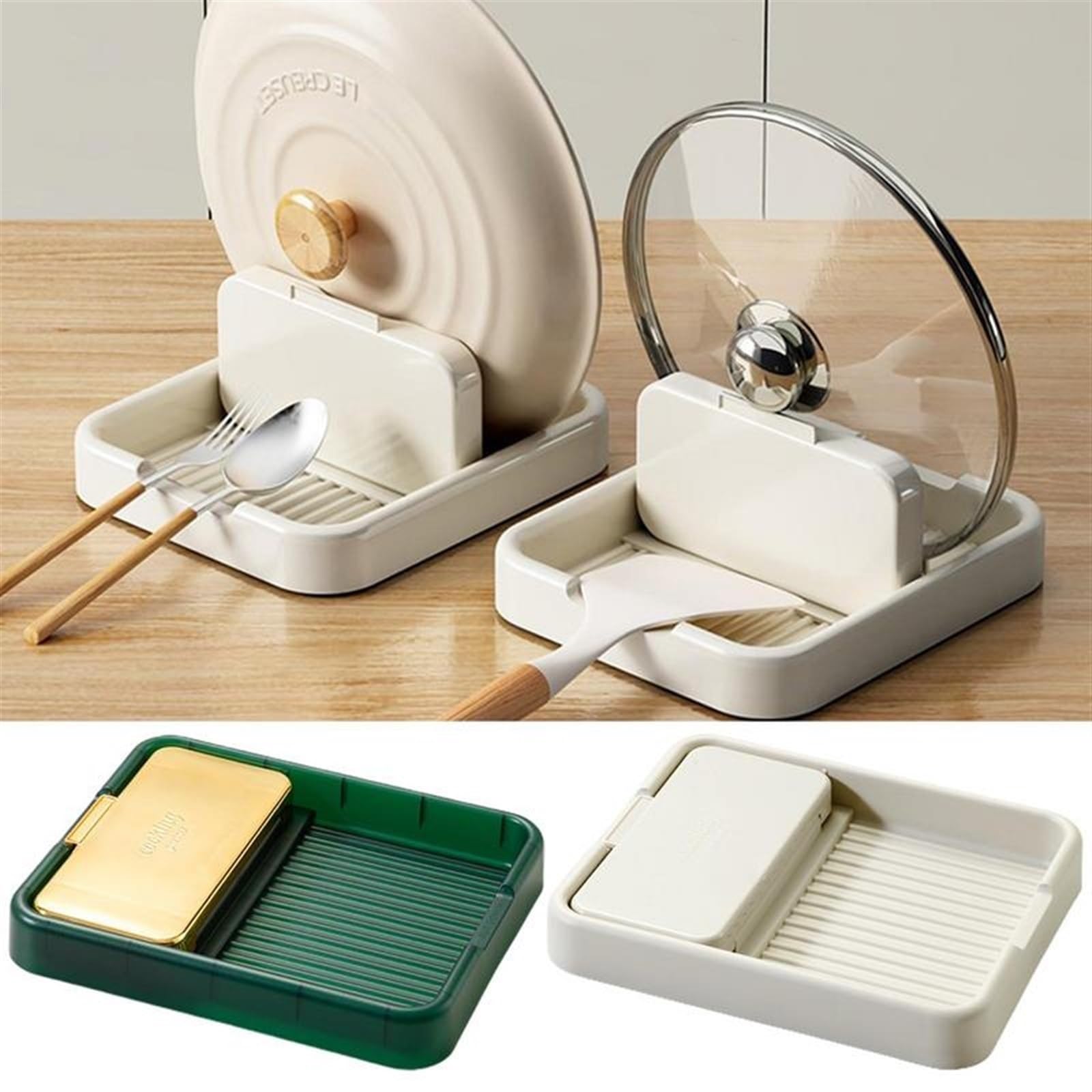SPICLY Tray Kitchen Pot Lid Holder Soup Spoon Shovel Pan Covers Stand Non Slip Pot (Color : Green)