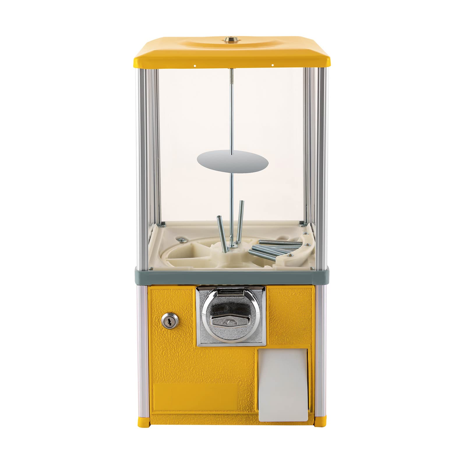 Yellow Vending Machine with Lock, Candy Gumball Machine, Large exit with Baffle, Suitable for 1.77-1.97 inches of Capsule, for Retail Stores, Game Stores, Park