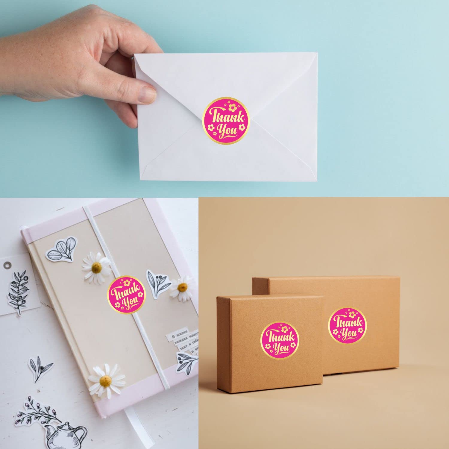 Thank You Stickers Seals Labels (Pack of 120) 2" Large Round Gold Foil Stamping for Cards Gift Envelopes Boxes - Magenta