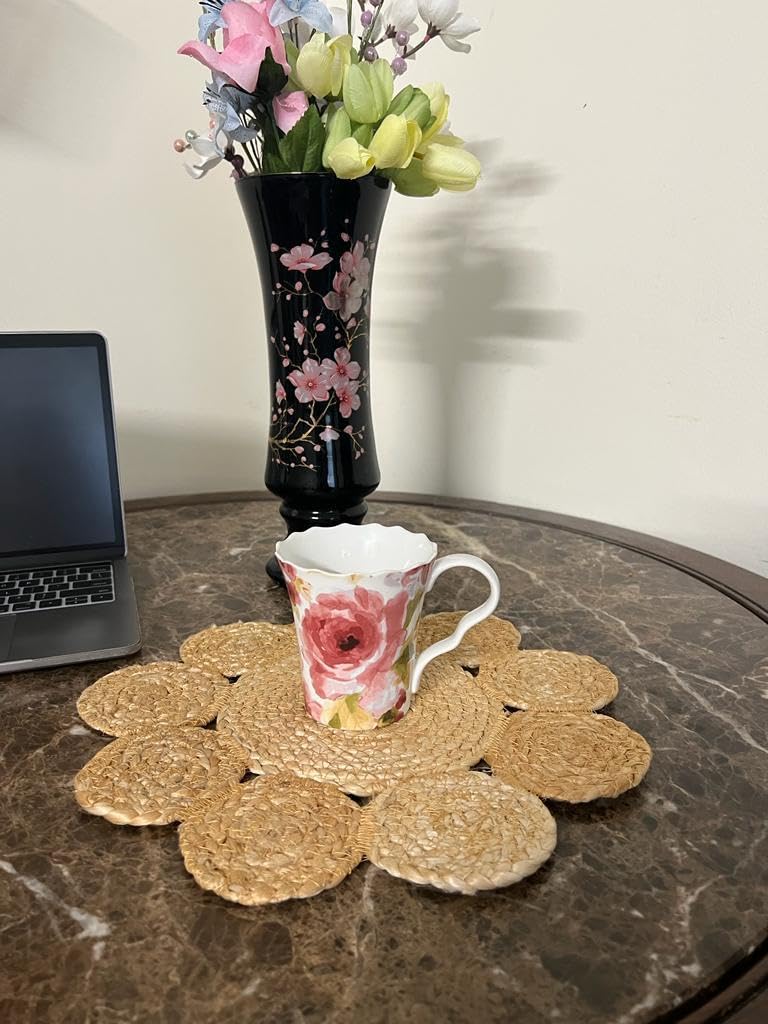 Sunflower Jute Placemats Set | 100% Natural and Eco-Friendly | Soft & Durable | Round 13" x 13" | Dining Room Table Mat in Natural Jute Color | No Artificial Color (6)