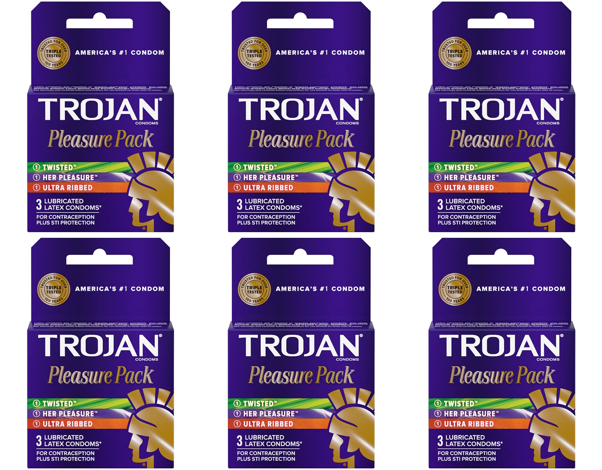 Trojan Pleasure Pack Lubricated Premium Latex Condom - 3 Ea, 6 Pack